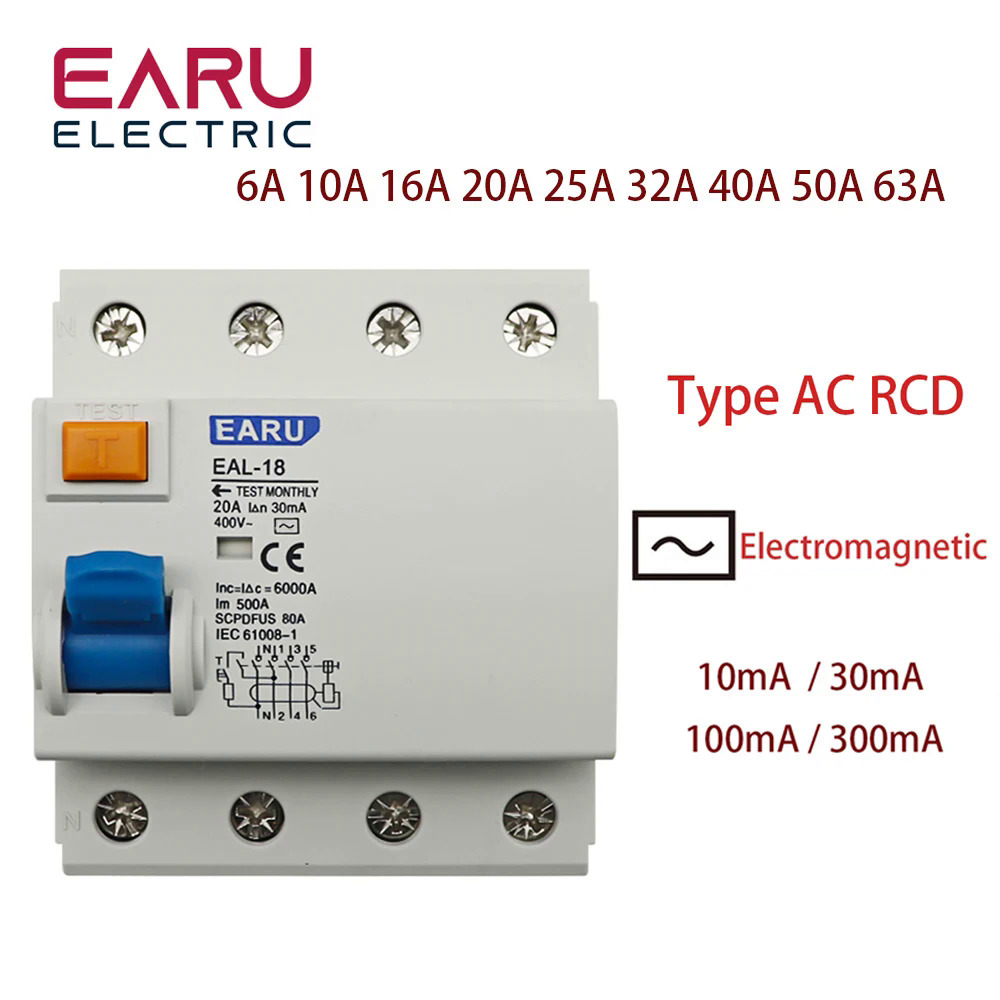 4P 32A 10/30/100/300mA Type AC RCCB RCD ELCB Electromagnetic Residual ...