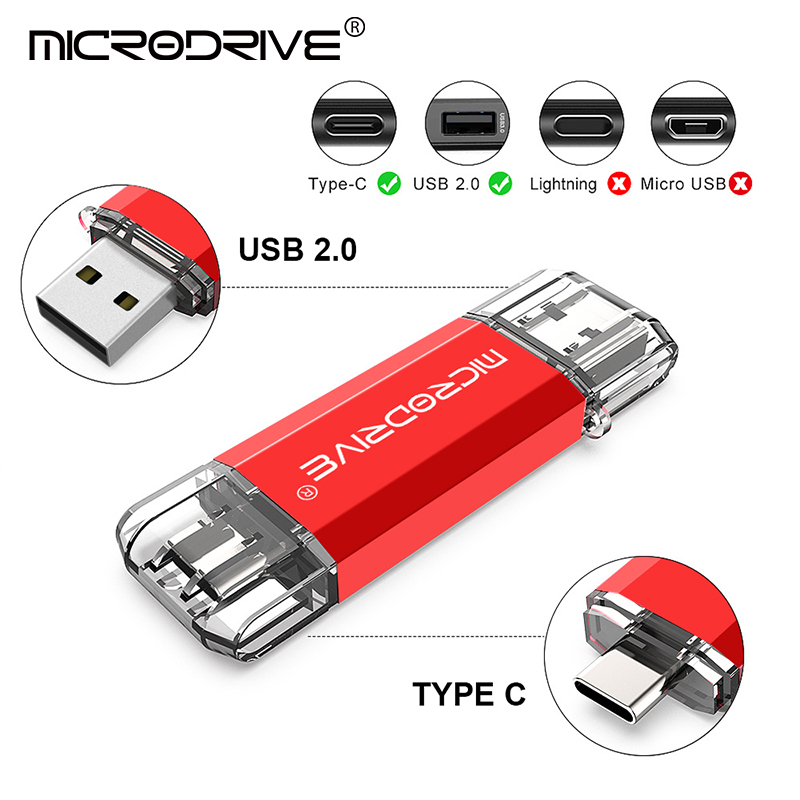 TYPE C USB 2.0 Flash Drive OTG Pen Drive 128GB 64GB 32G 16 8 4GB Memory ...
