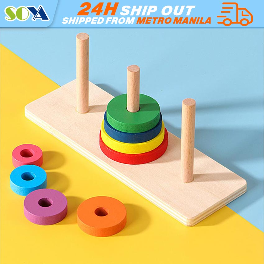 Tower of Hanoi Wooden Toy Board Games Gifts Hanoi Tower Wooden Nine ...