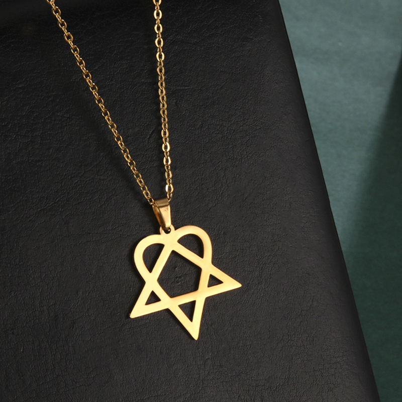 Classic simple Heartagram Star Heart Stainless Steel Pendant Necklace ...
