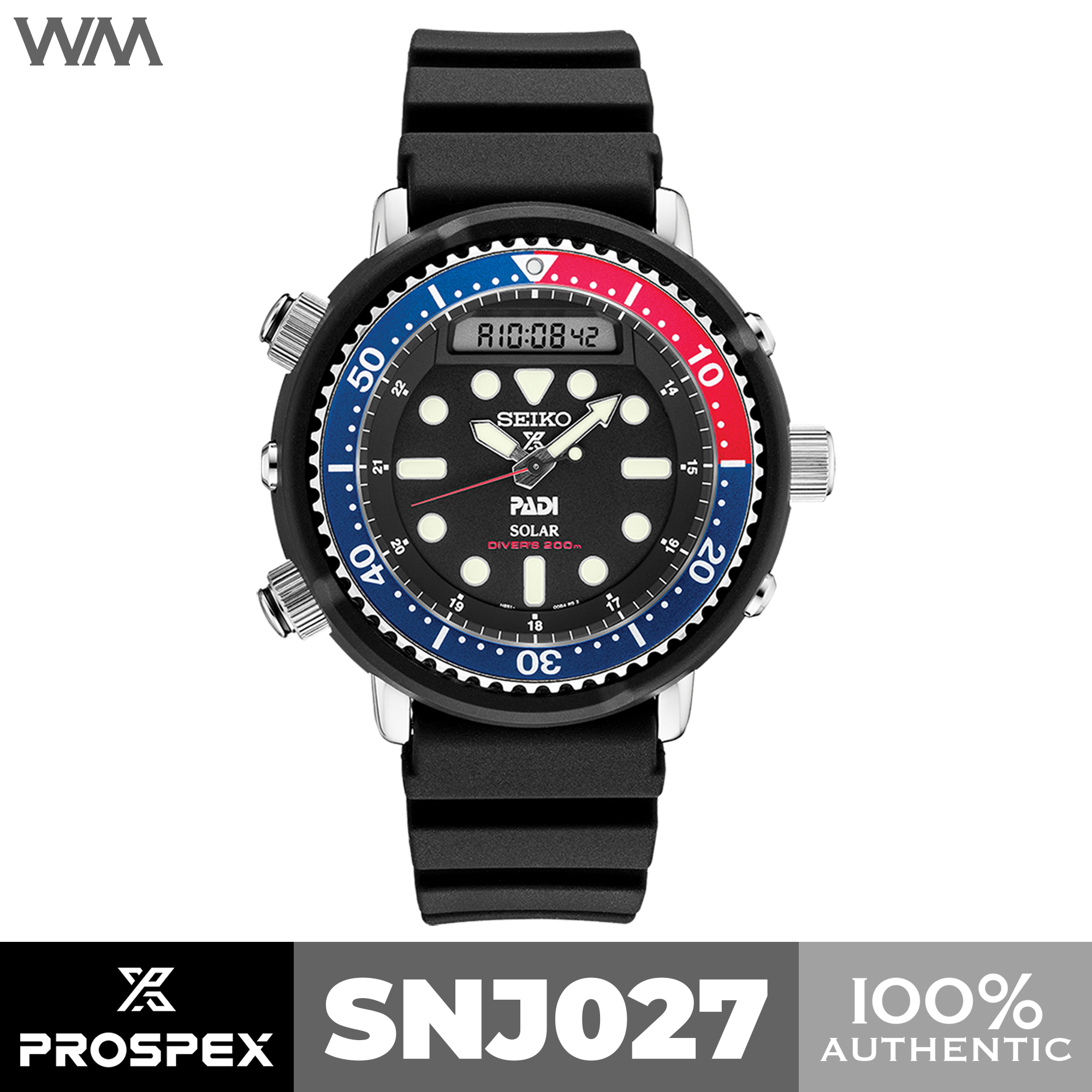 Seiko Prospex Pepsi Arnie PADI Solar Analog Digital 200M Diver's Watch ...
