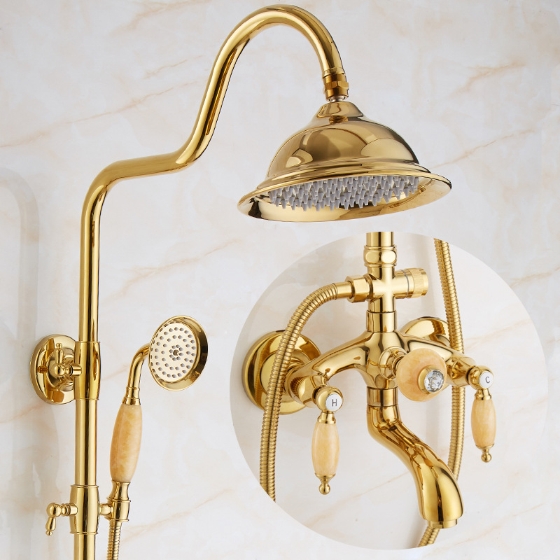 European-style Shower Set Golden Blue Jade Marble Shower Antique Faucet ...
