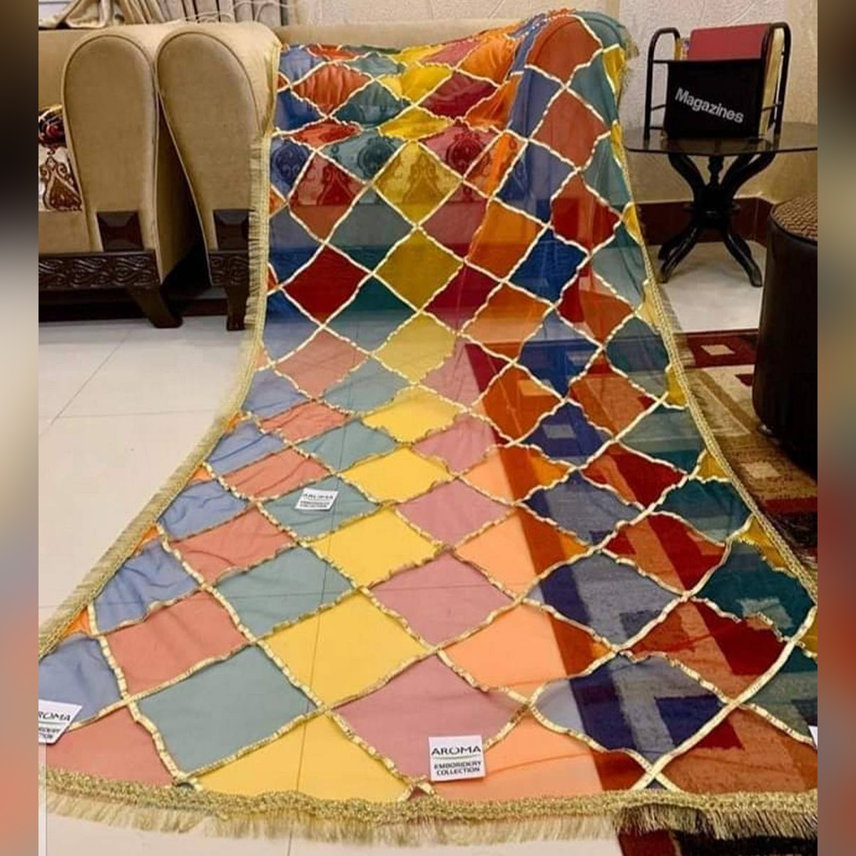 Multi-Color Malai Gota Design Dupatta - Featuring Gota Flower Patterns ...