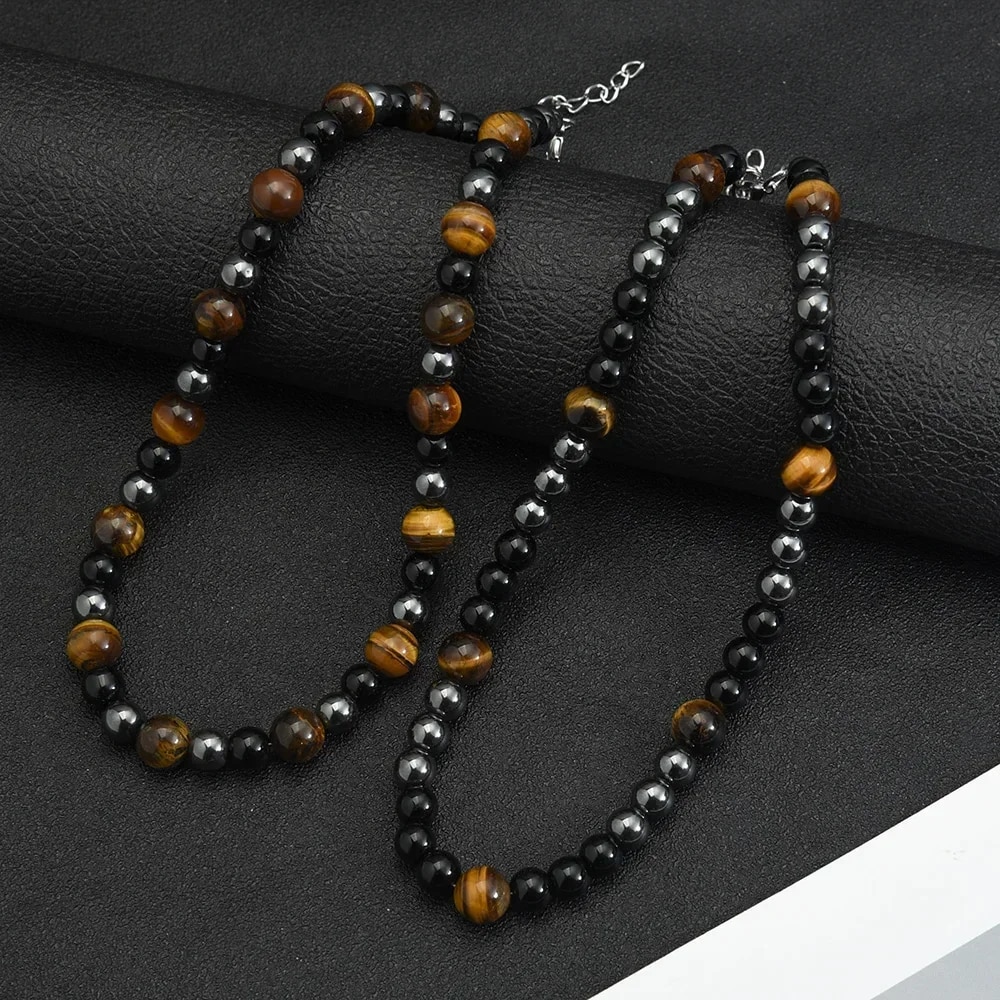 Magnetic Hematite Necklace Men Black Gallstone Stone Bead Couple ...