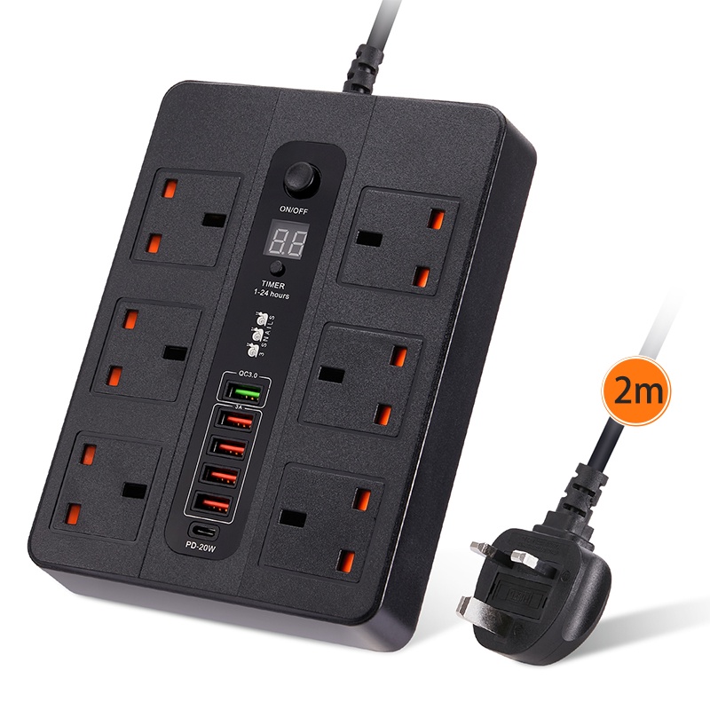 UK Plug Power Socket with on off timer Switch QC3.0 PD20W Fast Charging ...