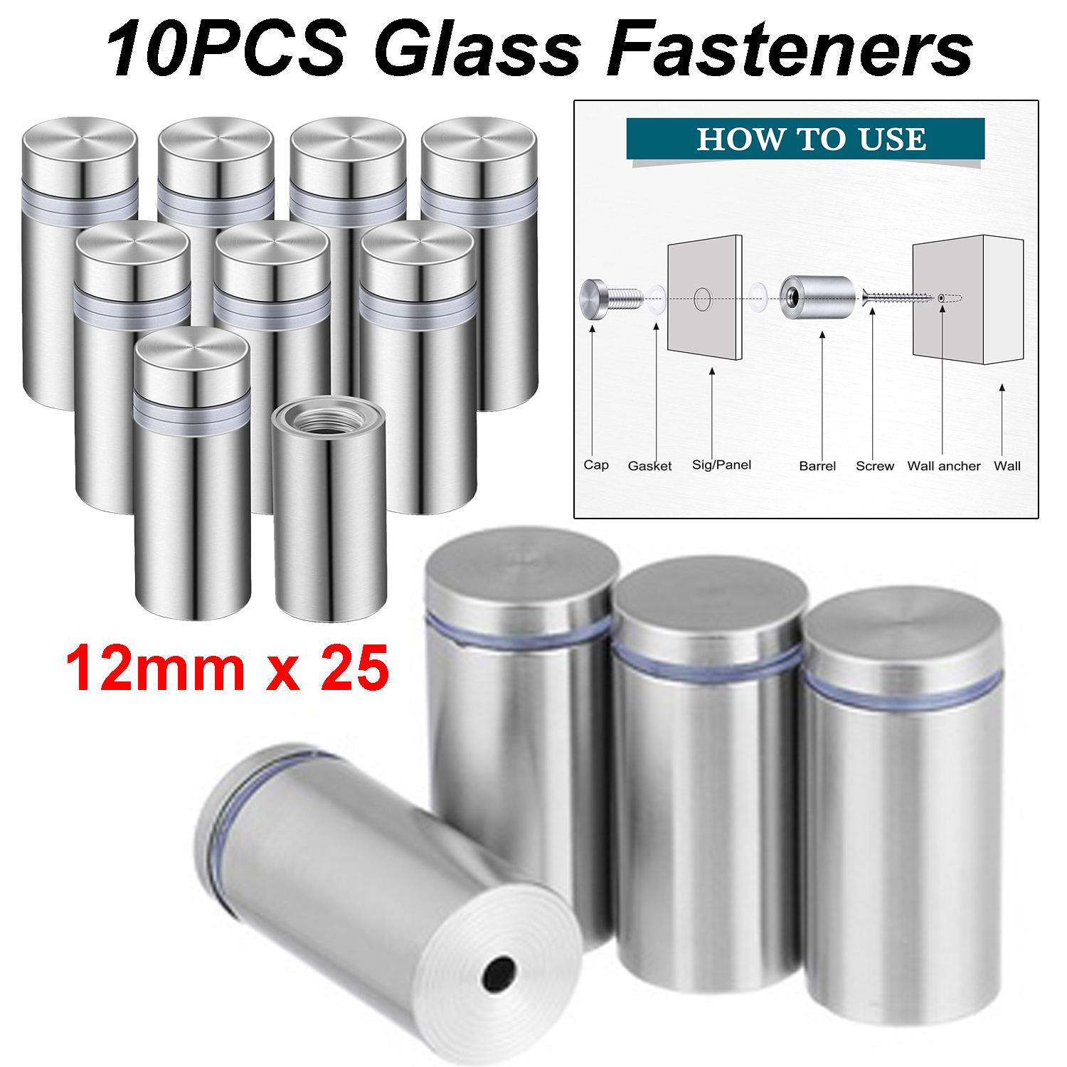 Glass Fasteners 12mm Stainless Steel Acrylic Advertisement Standoffs ...