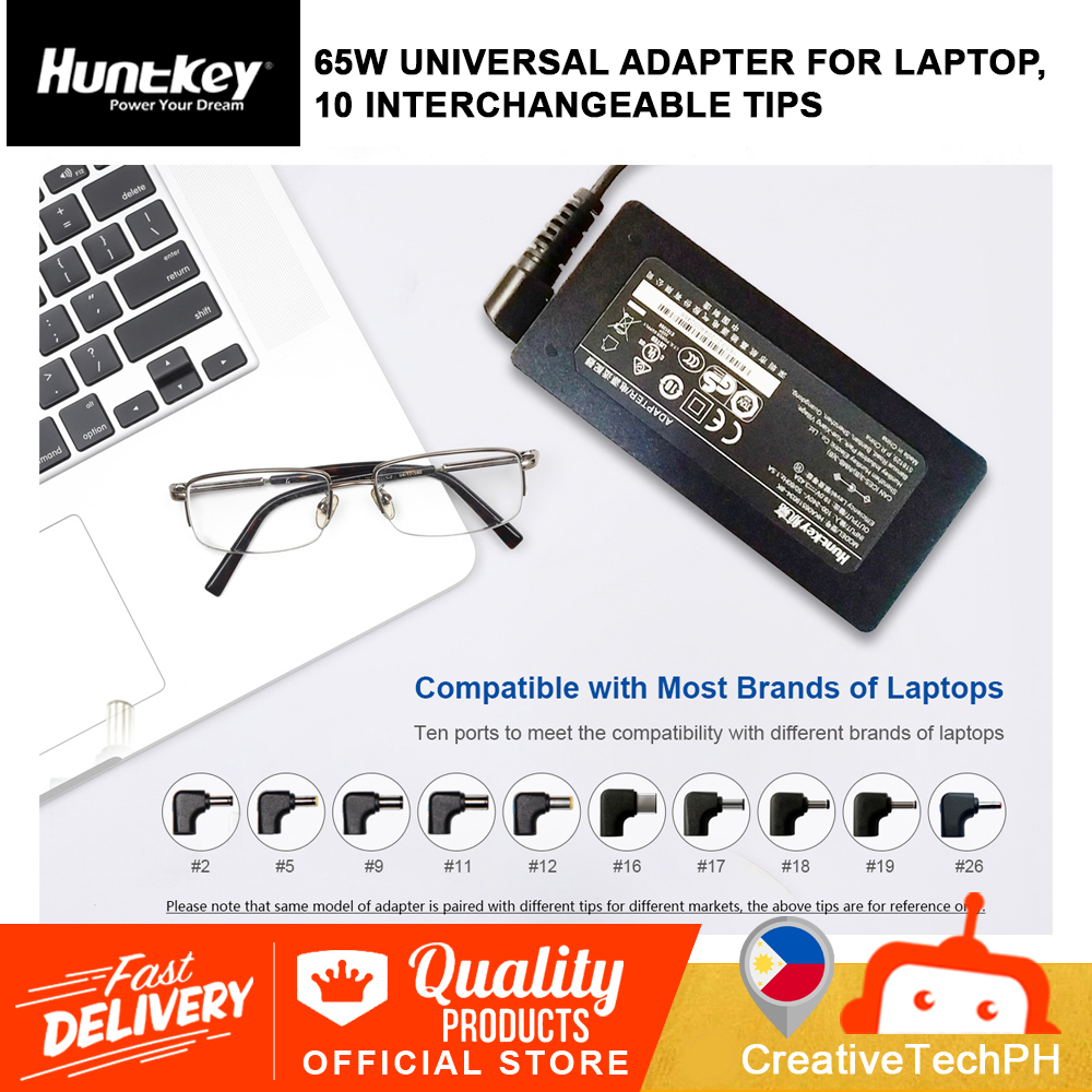 Huntkey 65W universal adapter for laptop, 10 interchangeable tips ...