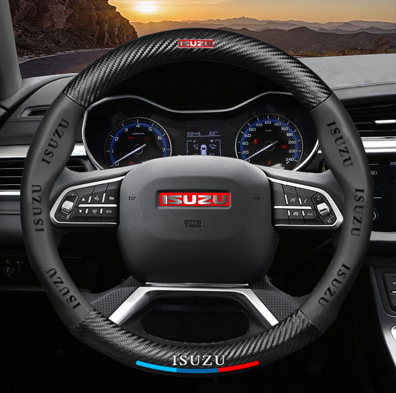 6D Carbon fiber Genuine Leather steering wheel cover For ISUZU DMAX D ...