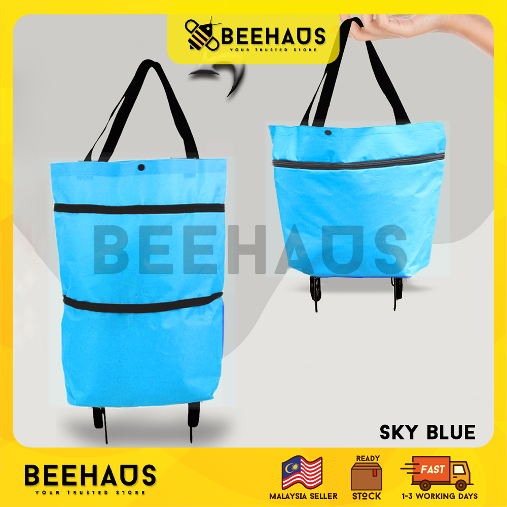 BEEHAUS Foldable Shopping Bag Trolley Bag Shopping Cart Laundry Grocery ...