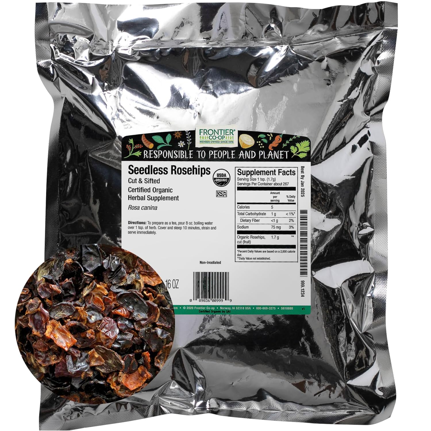 Organic Cut & Sifted Seedless Rosehips, 2 lbs | Dried Rose Hips for ...