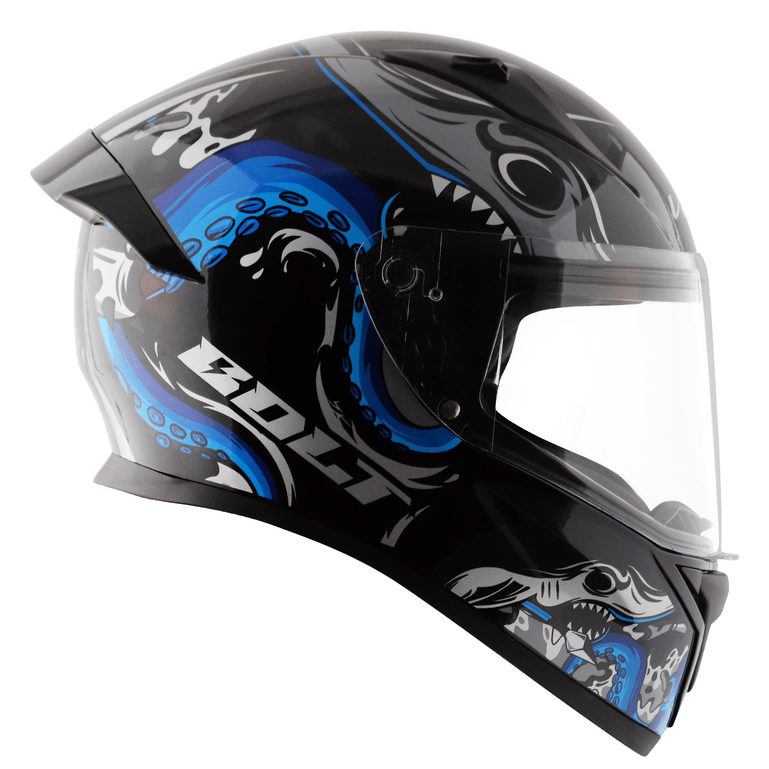 VEGA BOLT OCTOPUS SHINING BLACK BLUE FULL FACE MOTORCYCLE HELMET ...