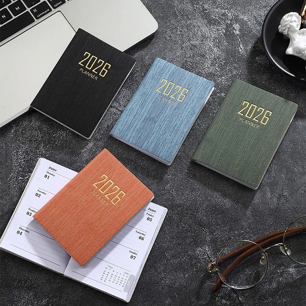 2Pcs Journal 2026 A7 Planner Book Mini Portable Thin Design Agenda Book ...
