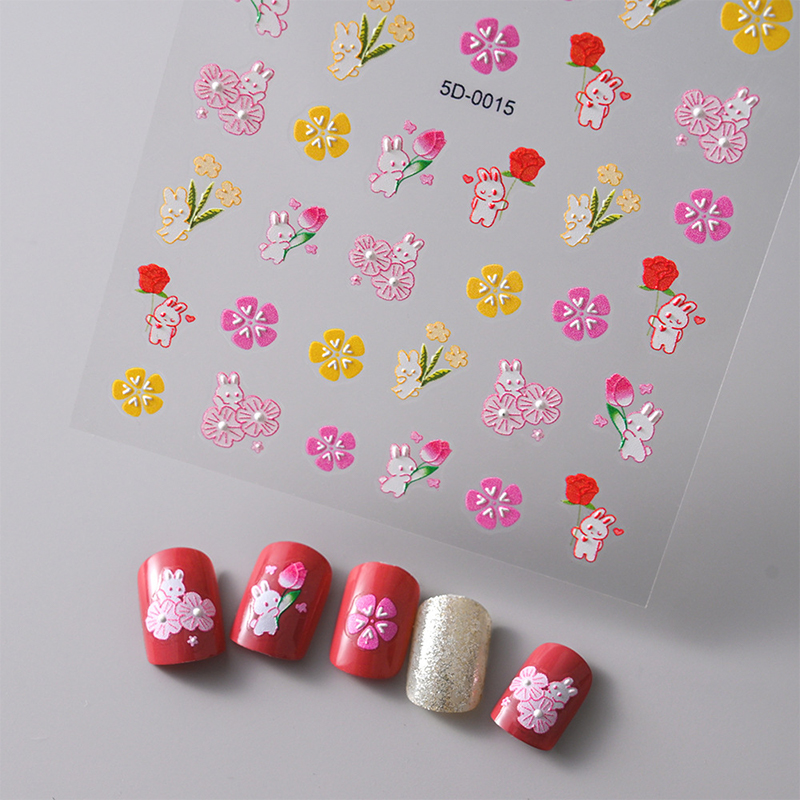 Dopamine Colored Relief Nail Stickers Cartoon Line Flower Pink Sweet ...