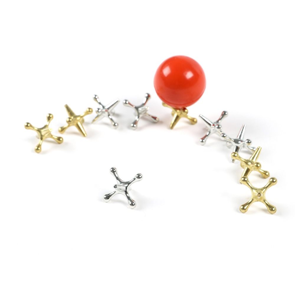 11pcs/set Big Jacks Toned Metal Jacks Puzzle with Red Rubber Bouncy ...