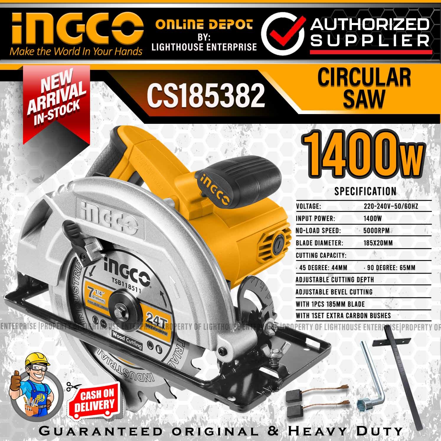 INGCO Top Class 1400W 7 1/4" Circular Saw (CS185382) LIGHTHOUSE ENTERPRISE | Lazada PH