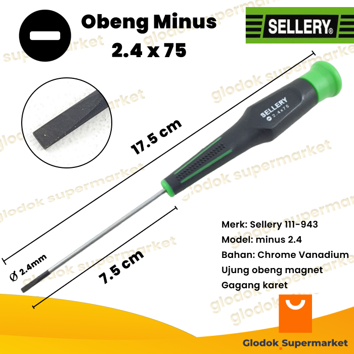 Obeng Minus 2.4 x 75 Sellery 11-943 Diameter 2.4mm Panjang Besi 75mm ...
