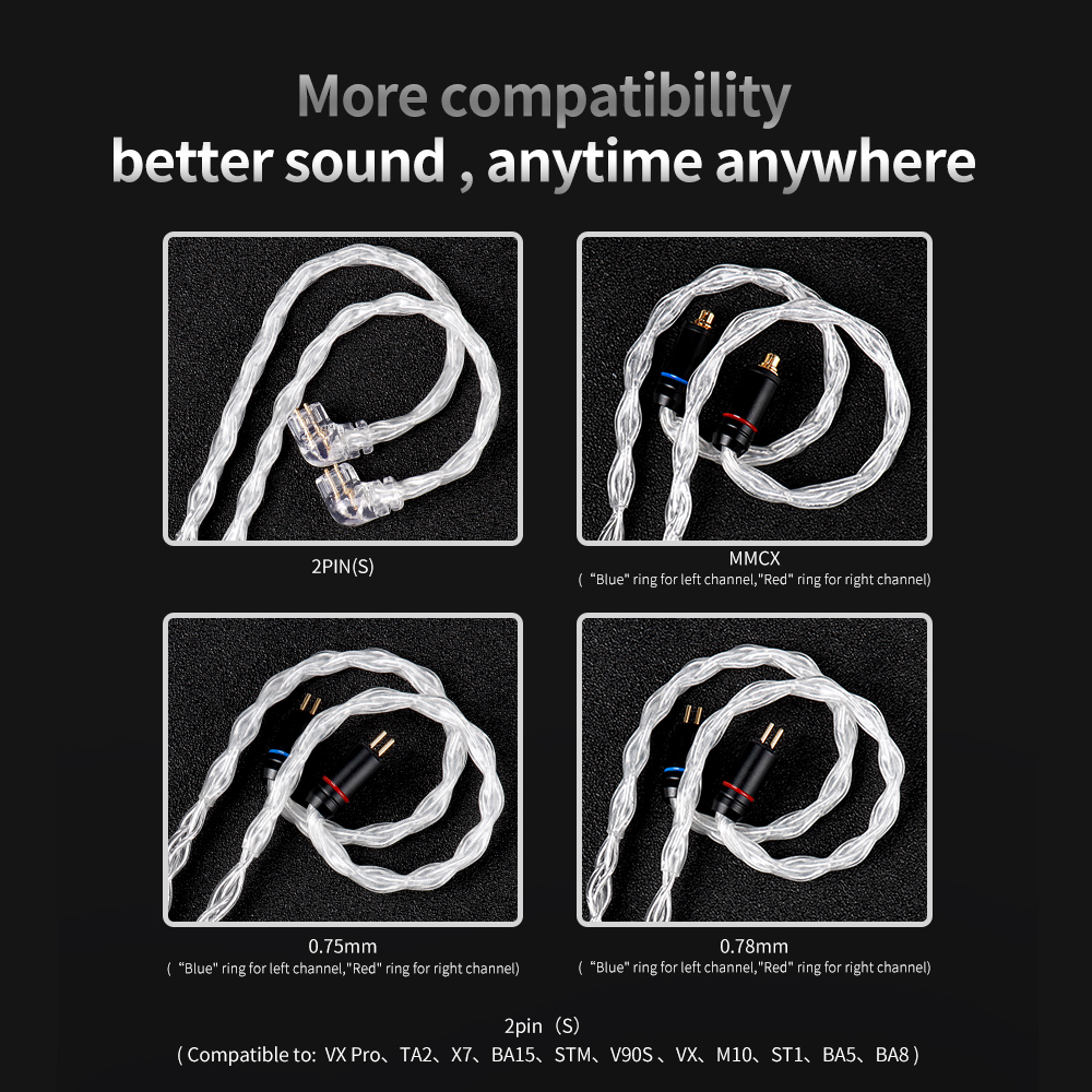 TRN T3 PRO 8 Core Pure Silver Cable 2.5/3.5MM With MMCX/2PIN Connector ...