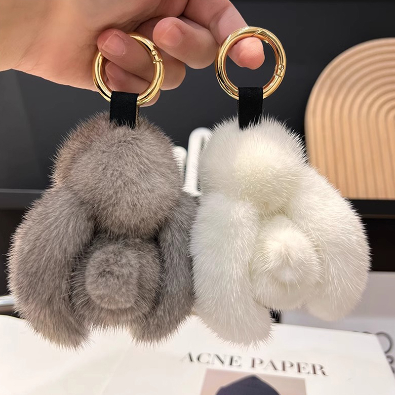 Cute Fluffy Rabbit Keychain Ring Plush Pompon Rabbit Doll Key Chain Bag ...