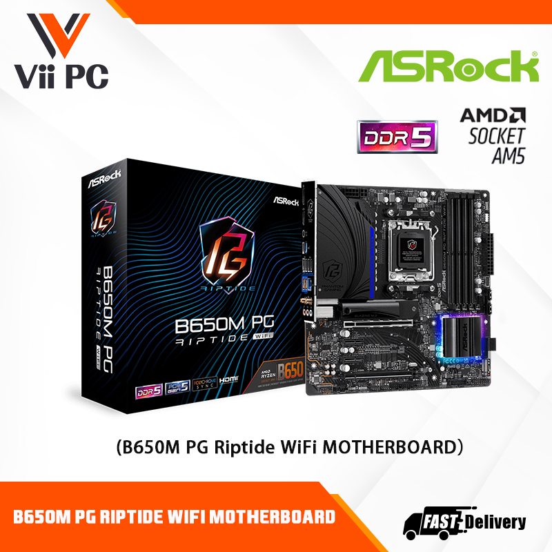 ASROCK B650M PG Riptide WiFi AMD B650 DDR5 Wi-Fi 6E Micro ATX AM5 B650 ...