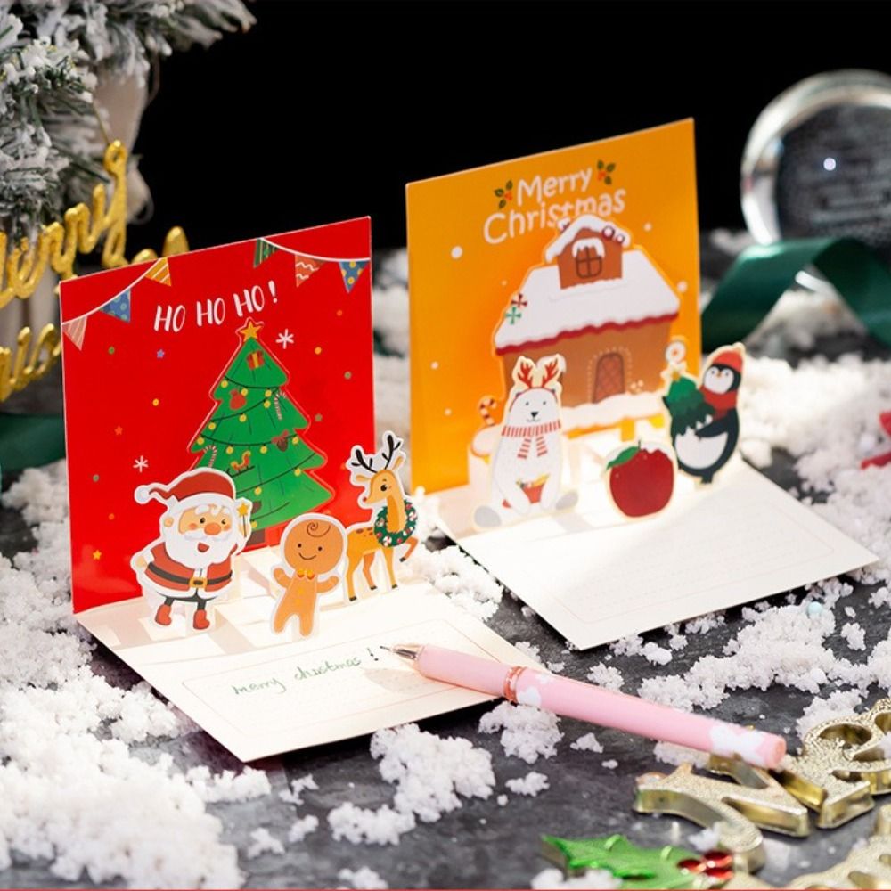 Cartoon 3D Santa Claus New Year Gifts Family Friends Greeting Cards ...