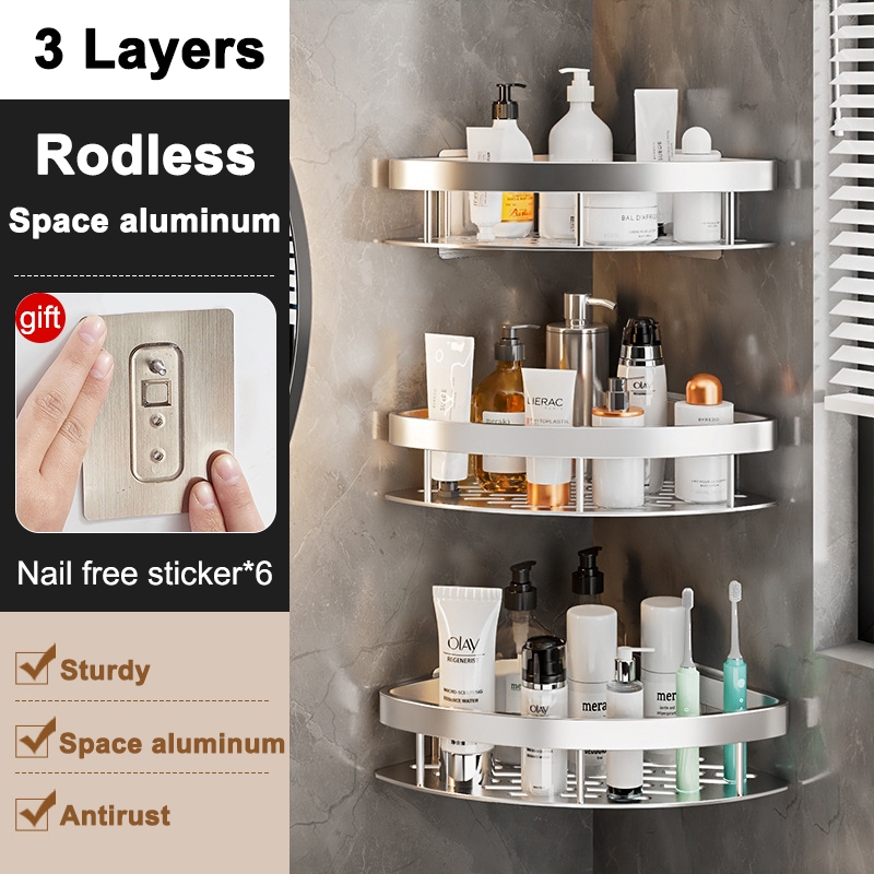 Punch-Free Bathroom Corner Shelf Corner Rack Bathroom Organizer Rack ...