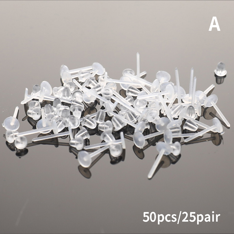 50/200Pcs Invisible Plastic Soft Silicone Rubber Earring Base Pins Stud ...