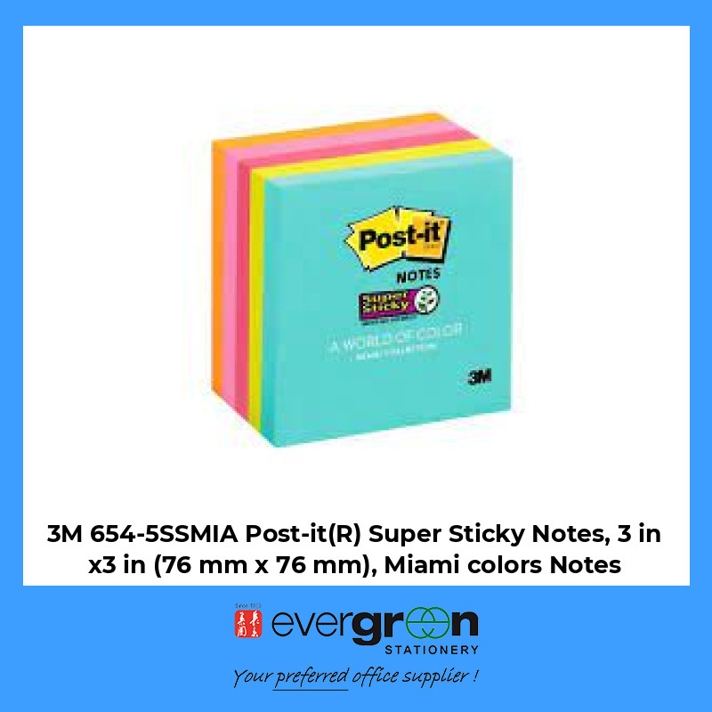 3M 654-5SSMIA Post-it(R) Super Sticky Notes, 3 in x3 in (76 mm x 76 mm ...