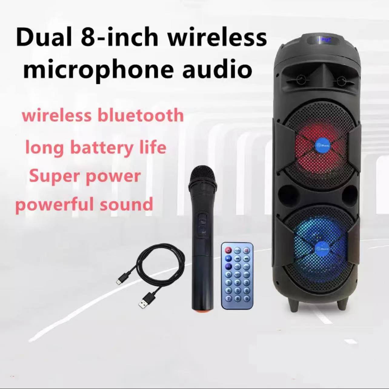 100 Original Jcam High power Dual 8 inch Portable Bluetooth Speaker BK