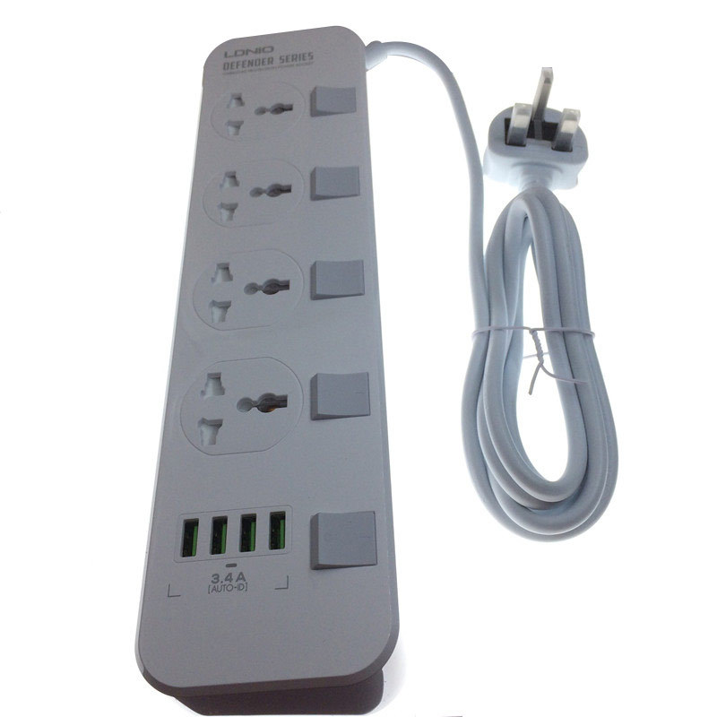 4 WAY Singapore Extension Power Socket White LDNIO UK 3 PIN PLUG with ...