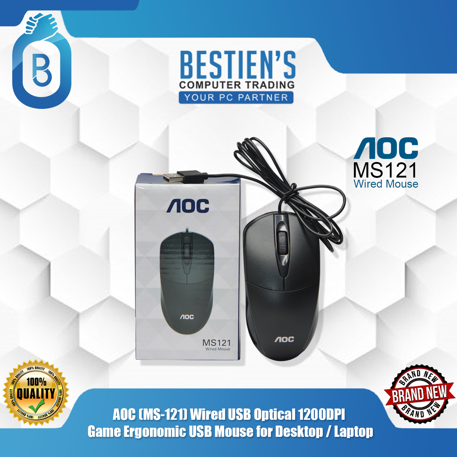 AOC (MS-121) Wired USB Optical 1200DPI Game Ergonomic USB Mouse for Desktop / Laptop | Lazada PH