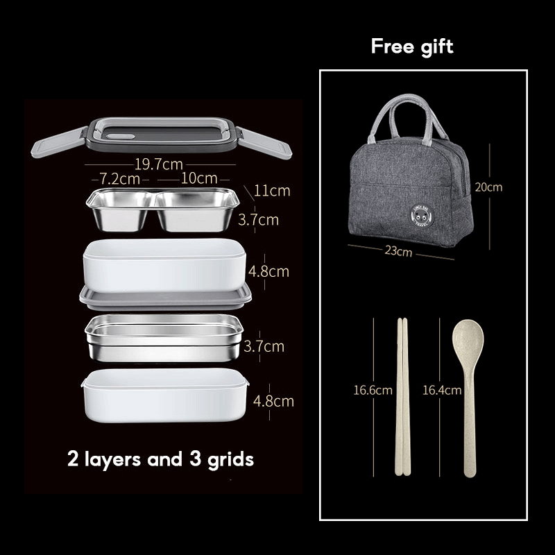 (Free bag)EmmAmy Stainless Steel Lunch Box Work Bento Box Can Be ...