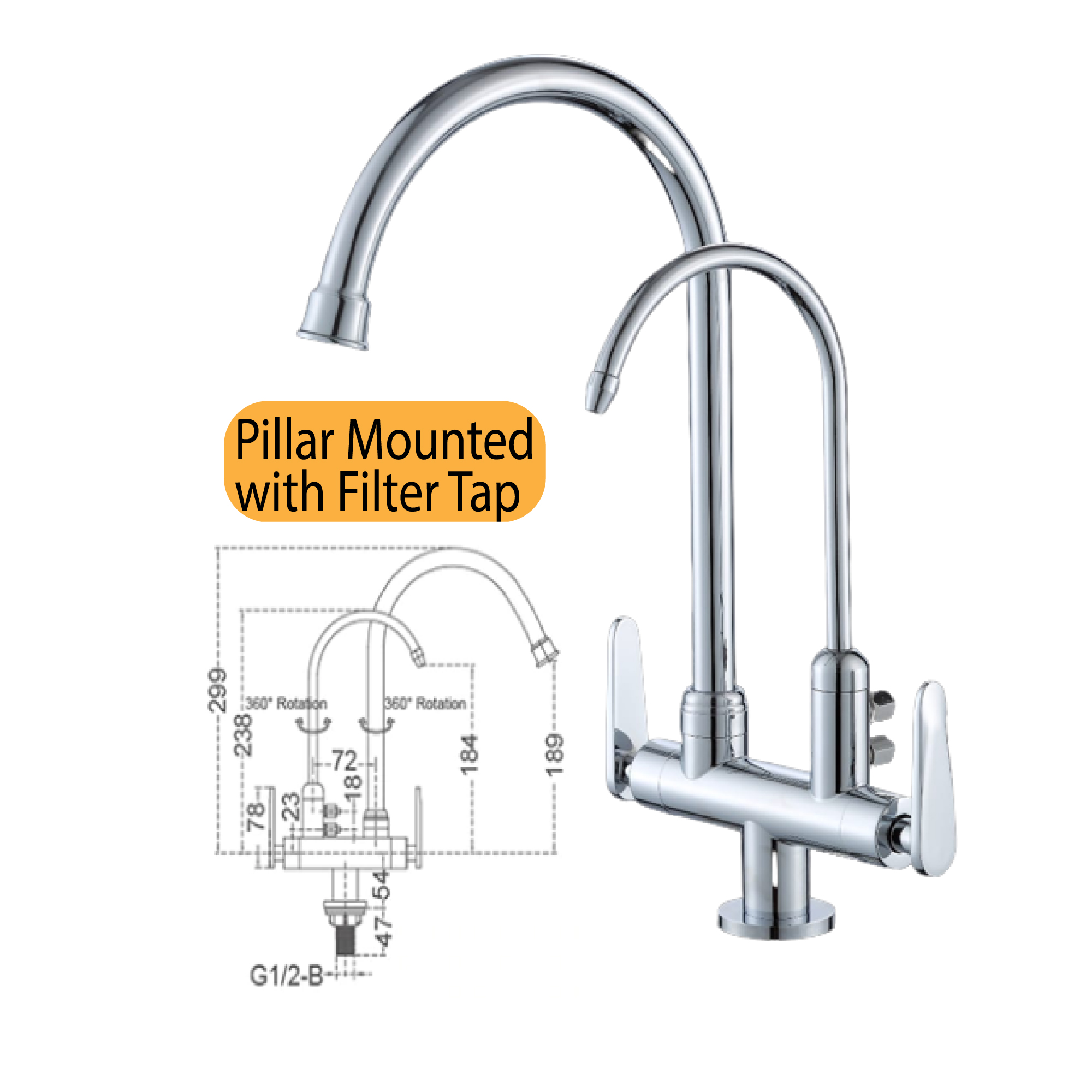 Outai OT-34052/OT-34053 - Pillar/Wall Mounted Sink Tap (Double) With ...
