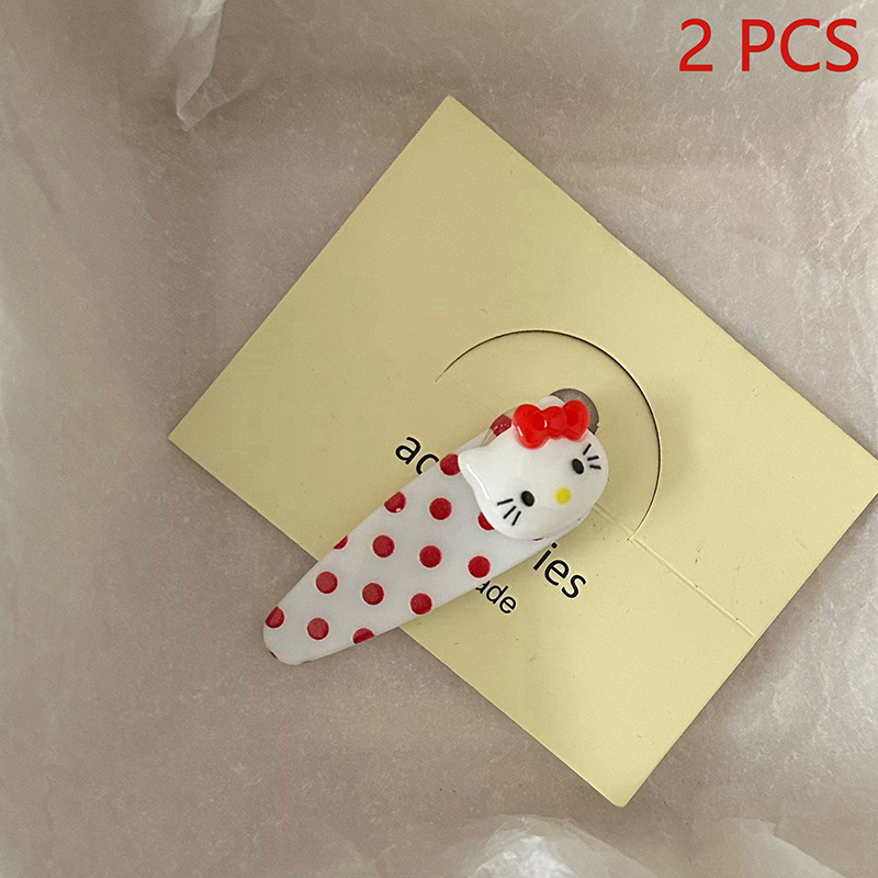 2PCS Sanrio Girl Hair Clip Hello Kitty Polka Dot Cartoon BB Hairclip ...