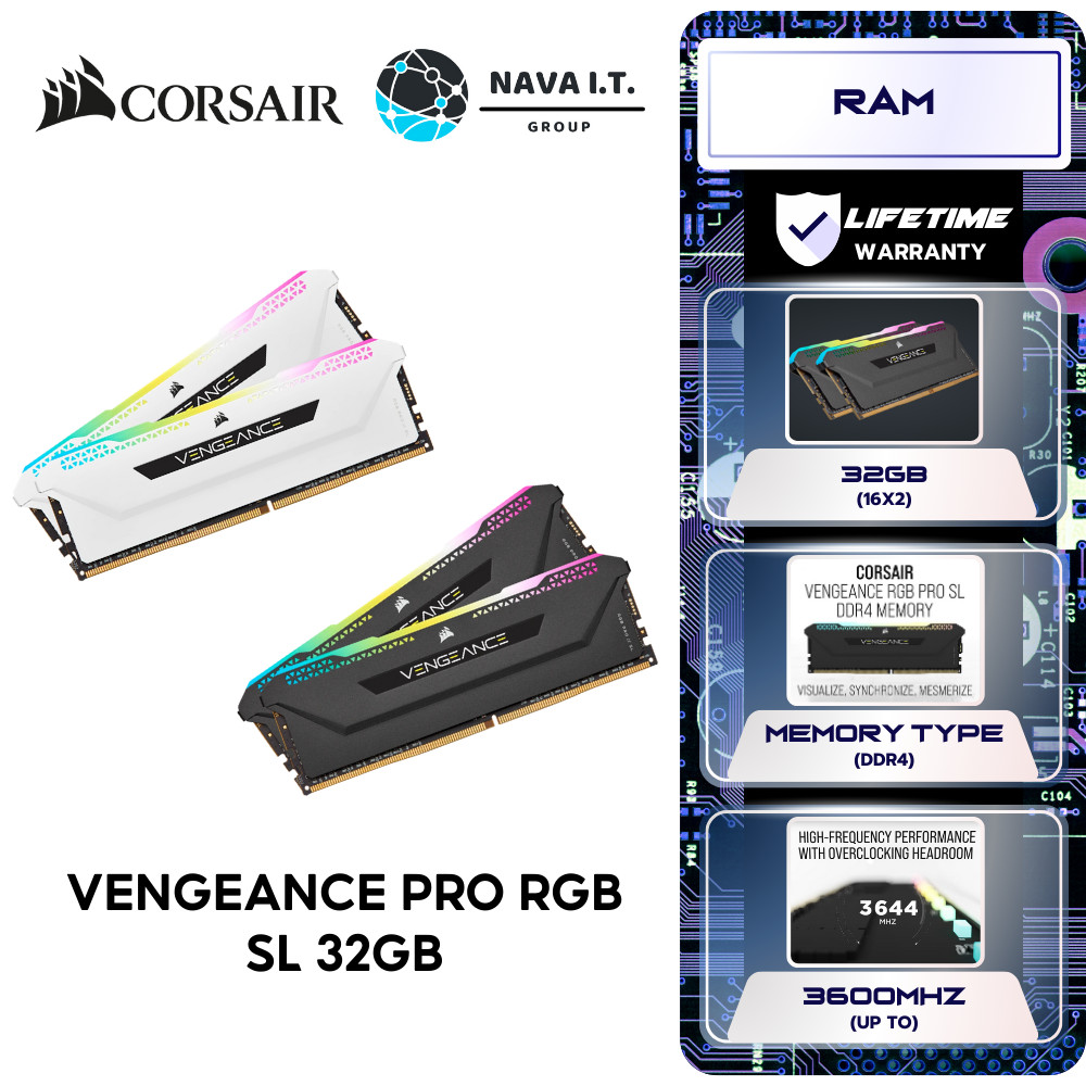 CORSAIR RAM(หน่วยความจำ) VENGEANCE PRO RGB SL 32GB(16x2)DDR4 3600 ...