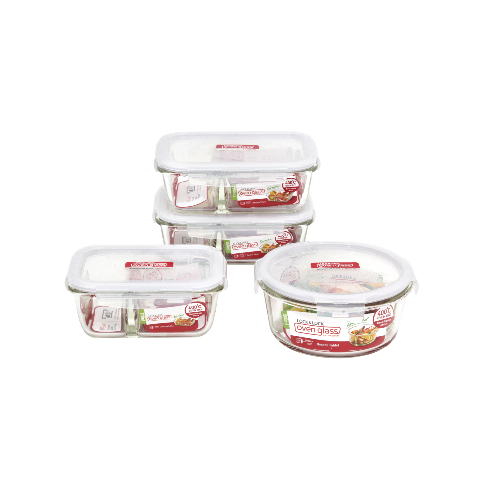 LocknLock 4P Divider Euro Microwave Oven Safe Airtight Stackable Glass ...