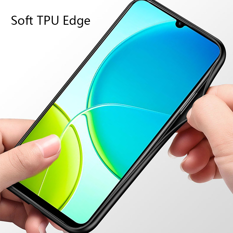 Biruiqu For VIVO Y04 Shockproof Tempered Glass Back Soft Silicone Edge ...