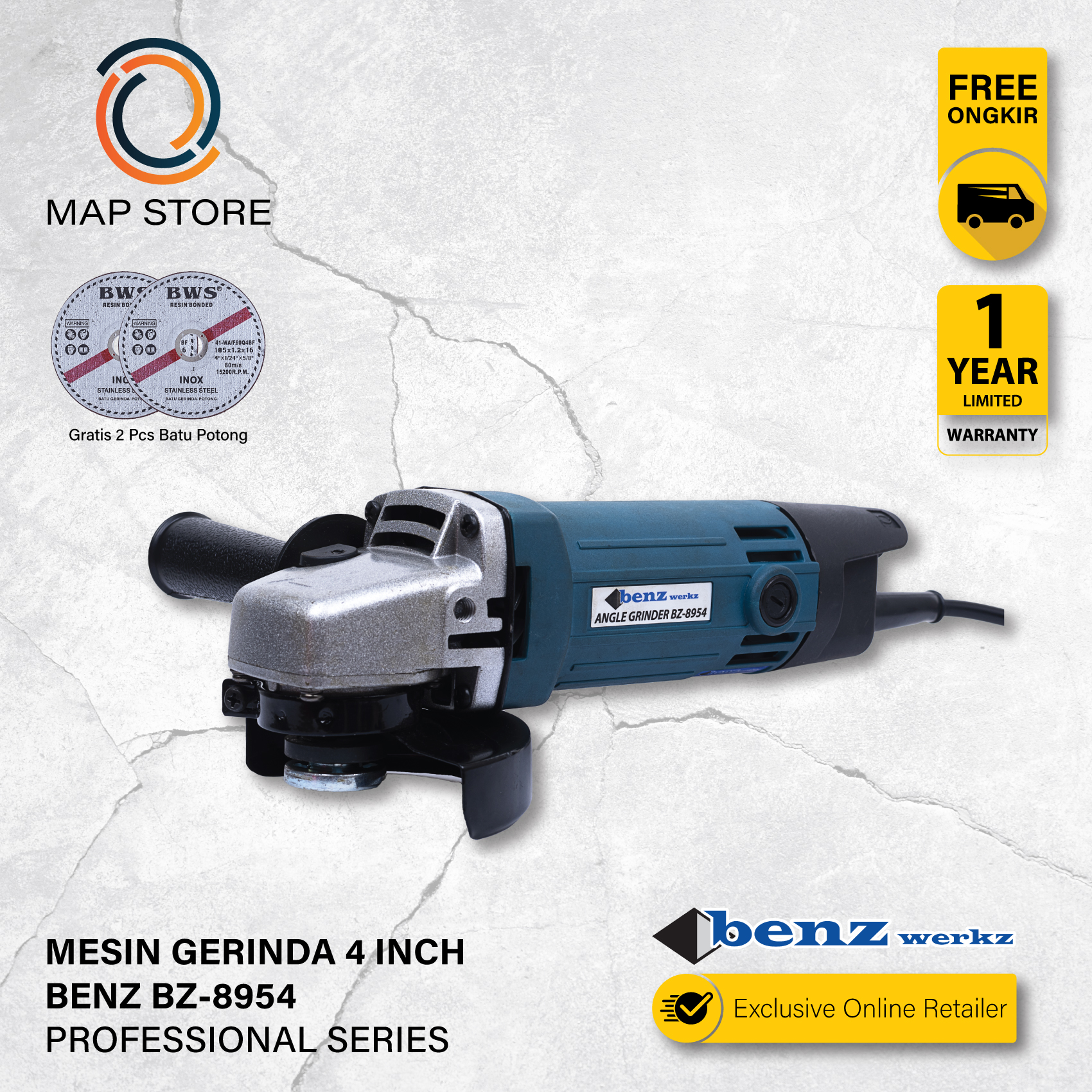 Mesin Gerinda 4 inch / Gerinda Tangan 4 inch / Angle Grinder By Benz BZ ...