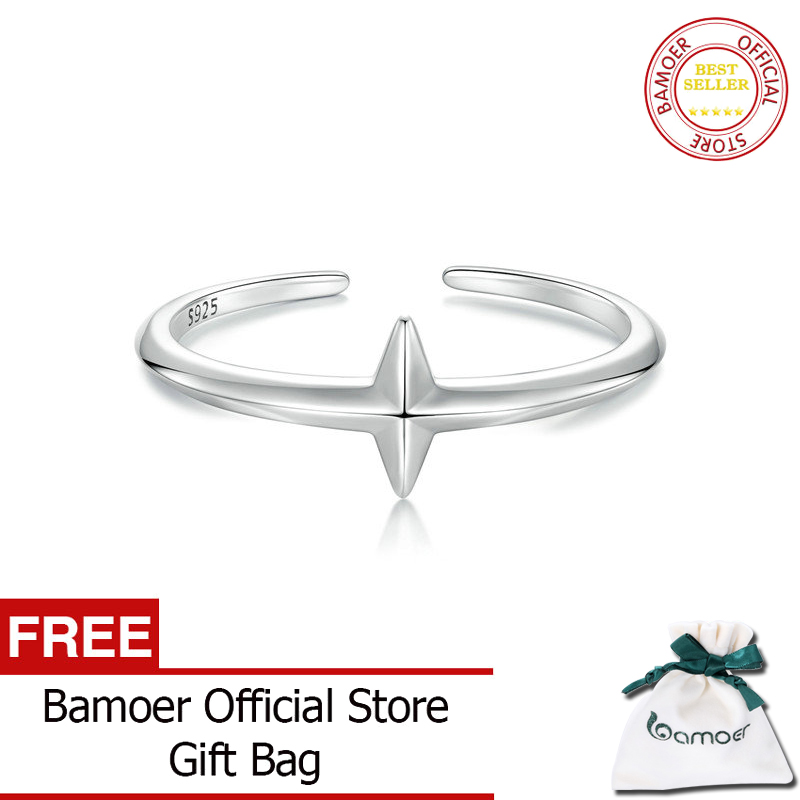 BAMOER Sterling Silver 925 Simple Cross Open Rings Minimalist Adjustable Ring for Women ...