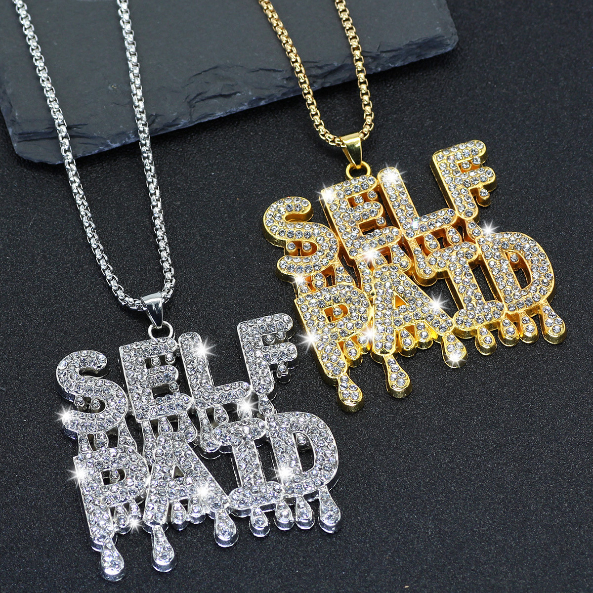 【I was hyped up】Personalized Full Diamond Necklace SELF PAID Letters ...
