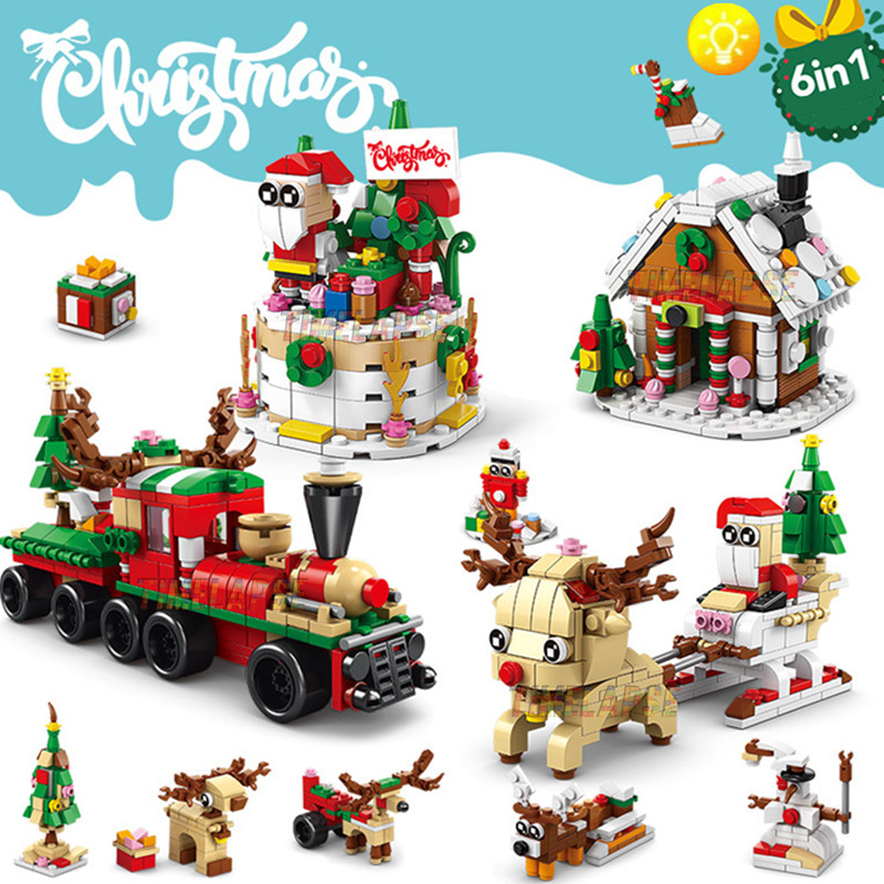 DIY 6 in 1 Christmas Elements Building Blocks Toys Elk and Santa Claus ...