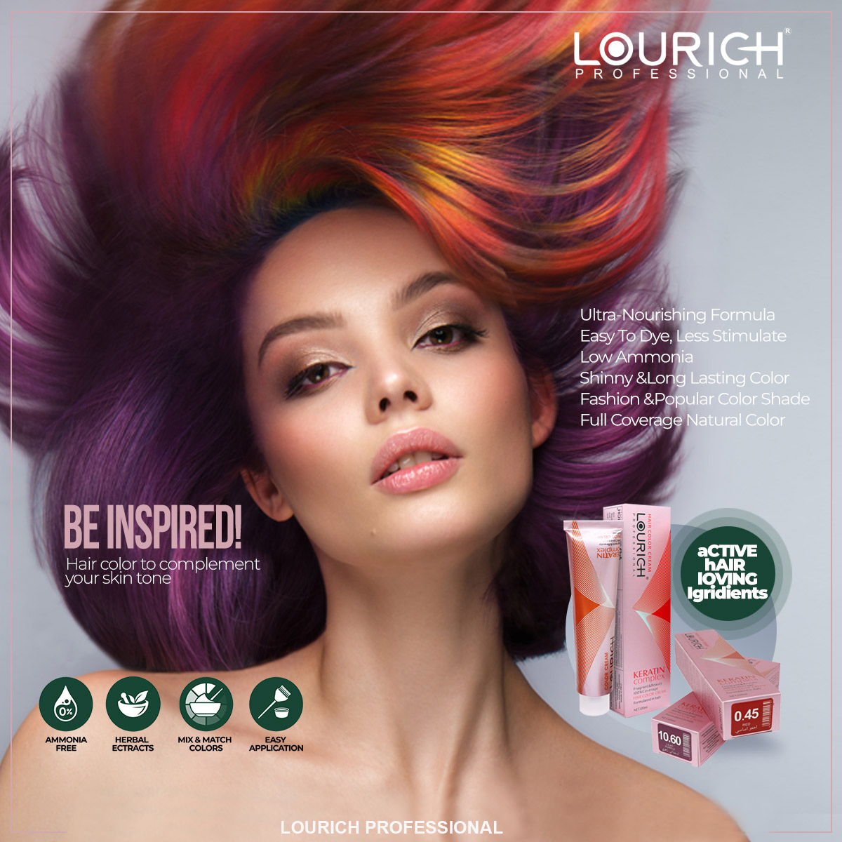 Lourich Professional Keratin Complex Hair Dye Color Cream - 4.18 Deep ...