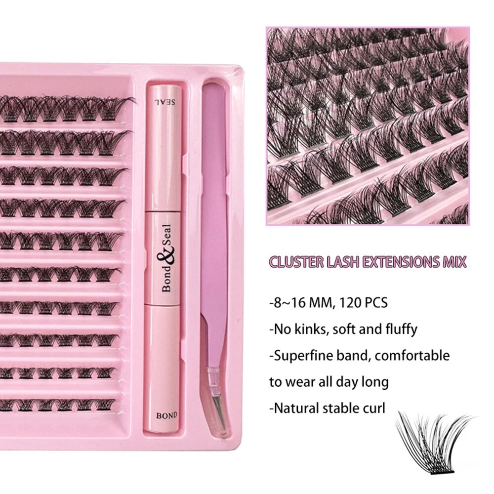 120 Clusters Makeup Eyelashes Set Segmented Eyelash Bond and Seal Lash ...