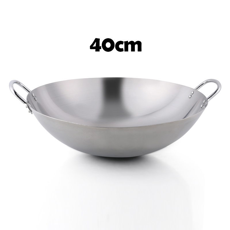 Double handle stainless steel wok round bottom stir fry gas stove ...