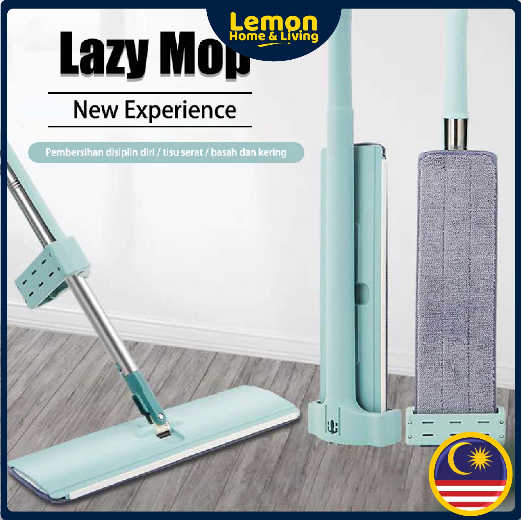 🍋READY STOCK LEMON🍋 Mop Lantai 360 Rotation Flat Mop Free Hand Washing ...