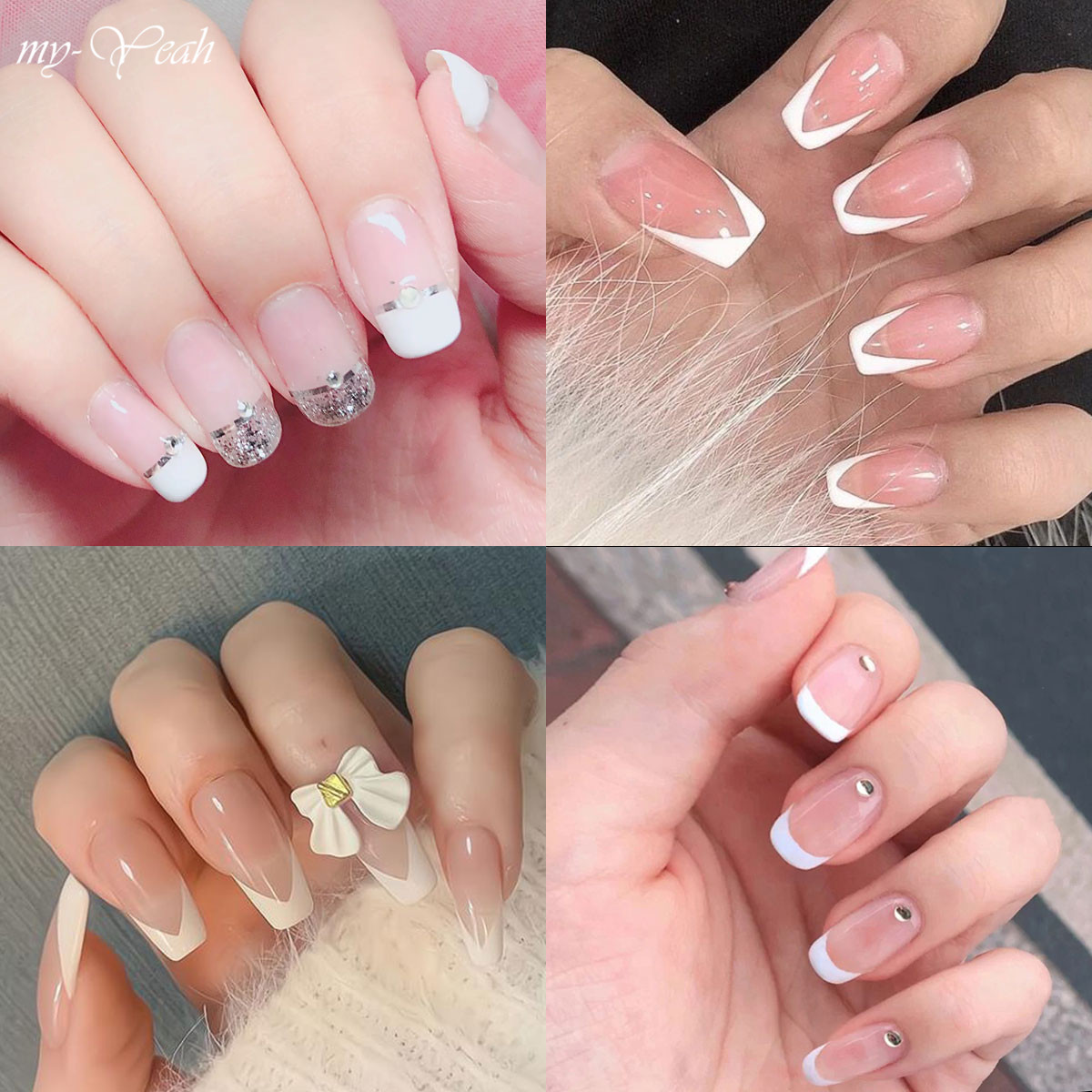 Myyeah 2 แผ่น French Tip Guides สติ๊กเกอร์ติดเล็บ White Manicure Stripe ...