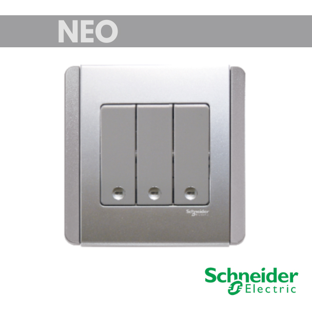 Schneider NEO 10A x 250V 3G 1 Way Vertical Dolly Switch Grey Silver ...