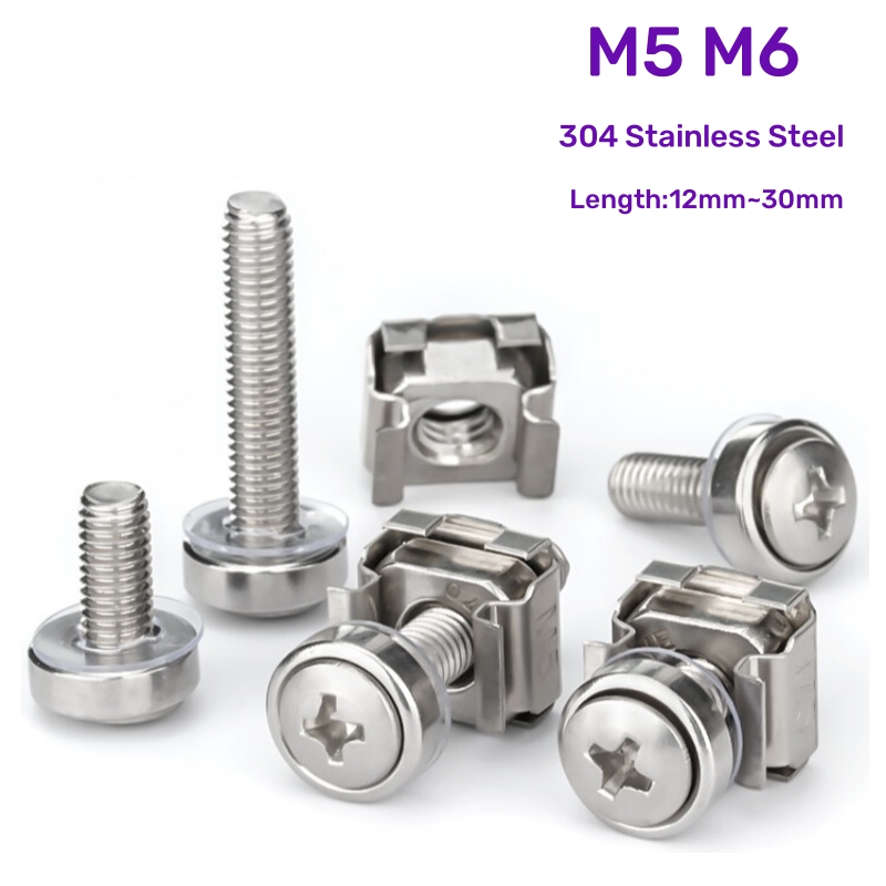 M5 M6 304 Stainless Steel Rack Mount Cage Screws Nuts And Washers For ...