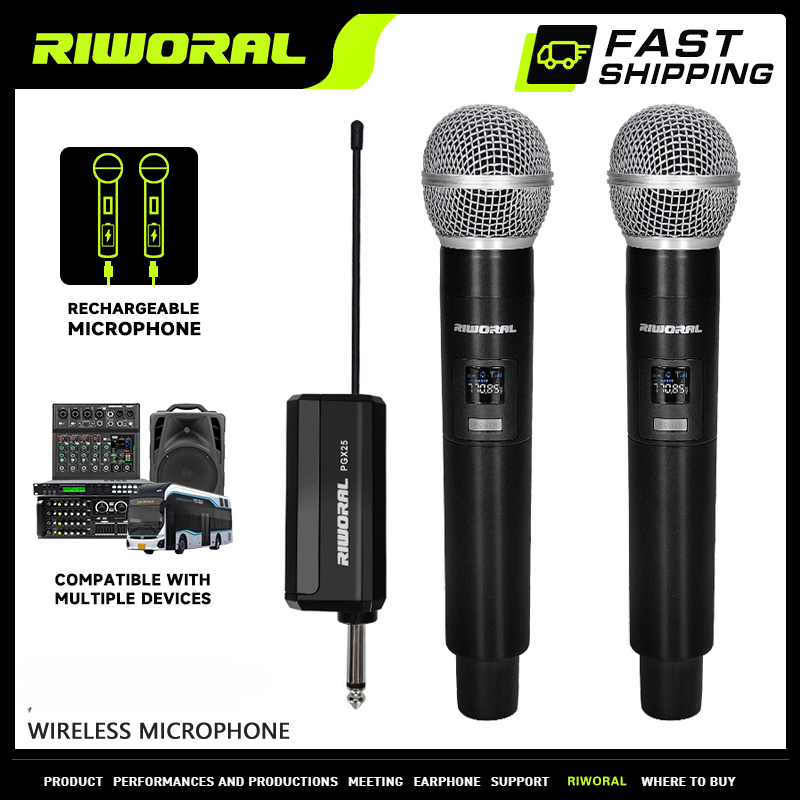 Wireless Microphone UHF Handheld 2 Rechargeable Mike Dynamic Mic ...