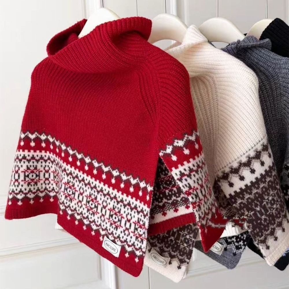 Simple Pullover Fair Isle Style Knitted Shawl Thicken Irregular ...