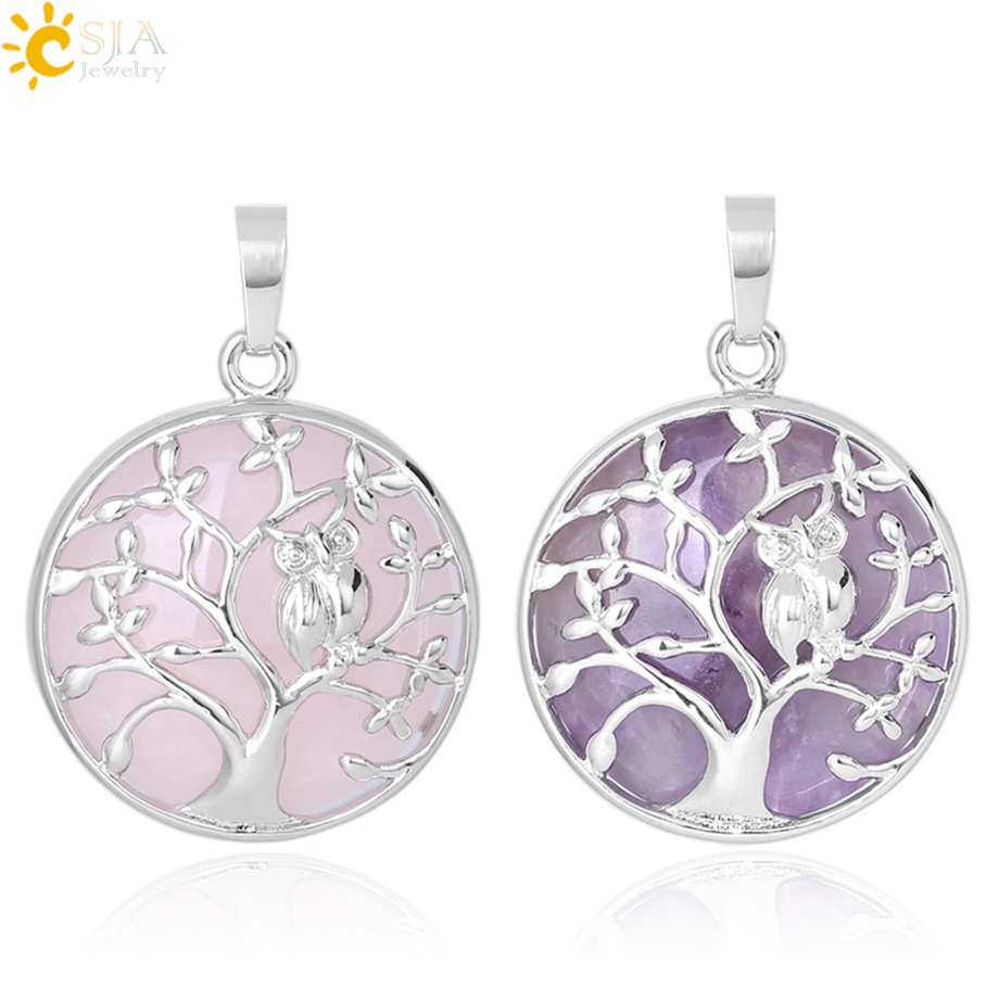 【Qian poem li Store】Tree of Life Pendant Necklace Natural Stone Flat ...